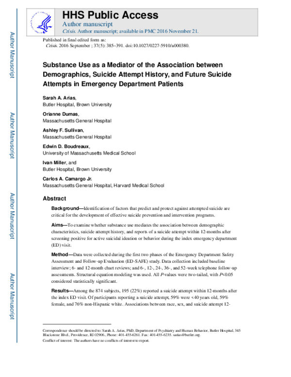 (PDF) Substance Use as a Mediator of the Association Between ...