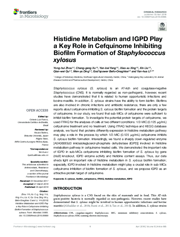 (PDF) Histidine Metabolism and IGPD Play a Key Role in Cefquinome ...