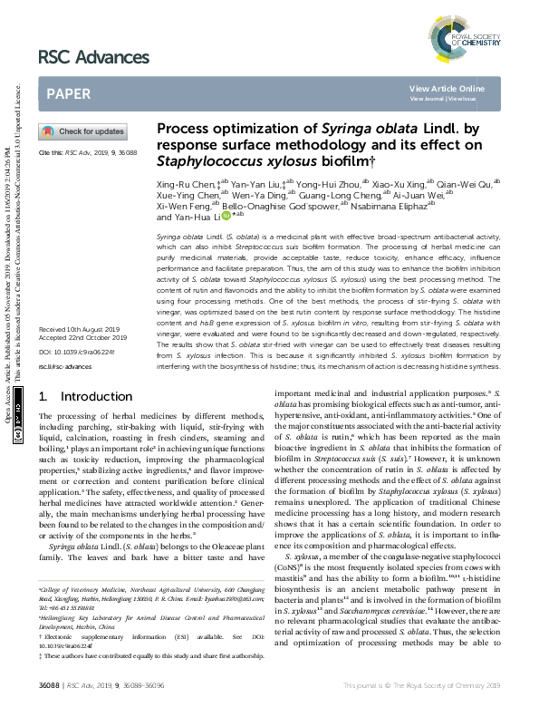 (PDF) Process optimization of Syringa oblata Lindl. by response surface methodology and its ...