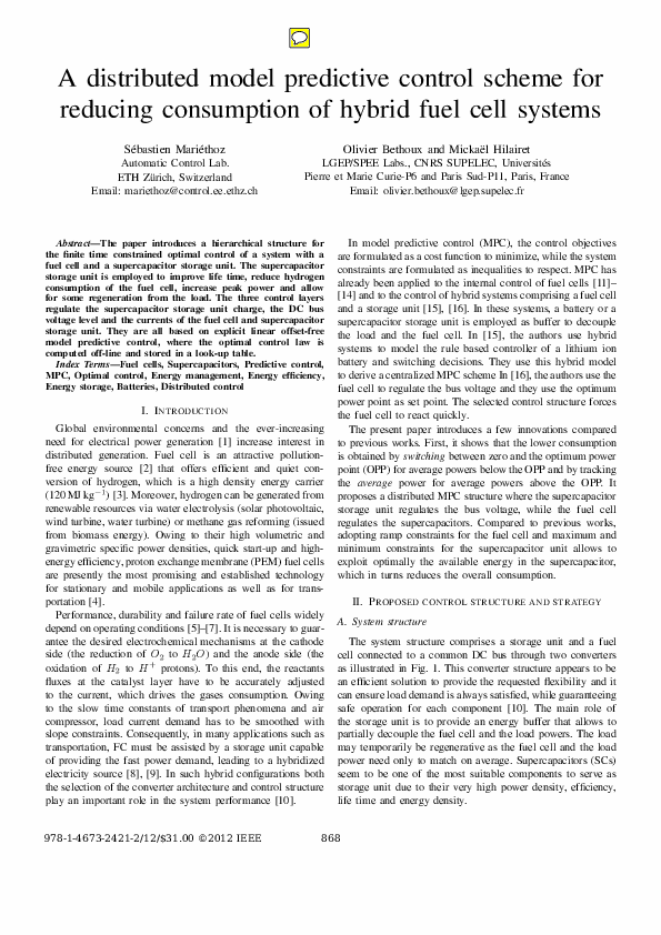 Pdf A Distributed Model Predictive Control Scheme For Reducing Consumption Of Hybrid Fuel Cell