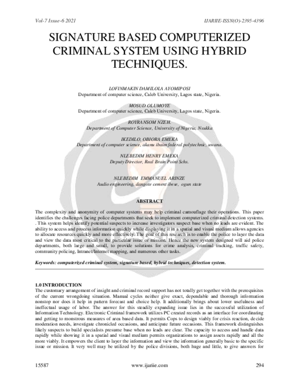 (PDF) Signature Based Computerized Criminal System Using Hybrid Techniques