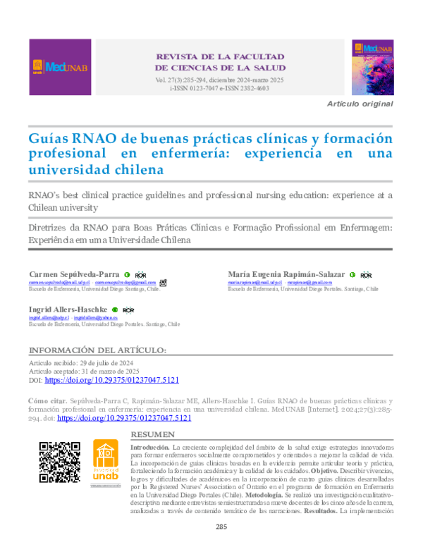 (PDF) Guías RNAO de buenas prácticas clínicas y formación profesional ...