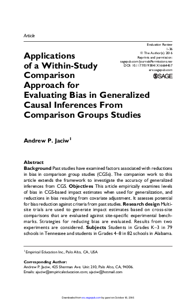 (PDF) Applications of a Within-Study Comparison Approach for Evaluating ...
