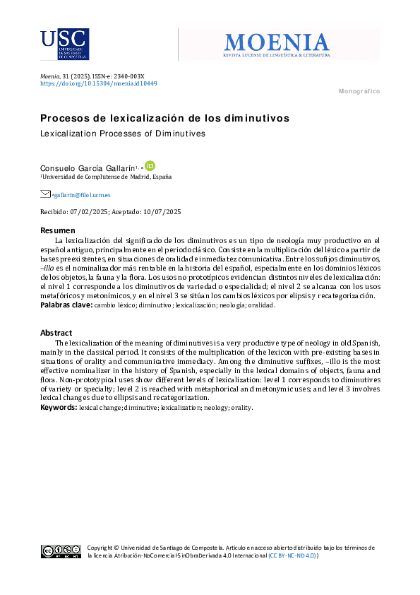 (PDF) Procesos de lexicalización de los diminutivos Lexicalization ...