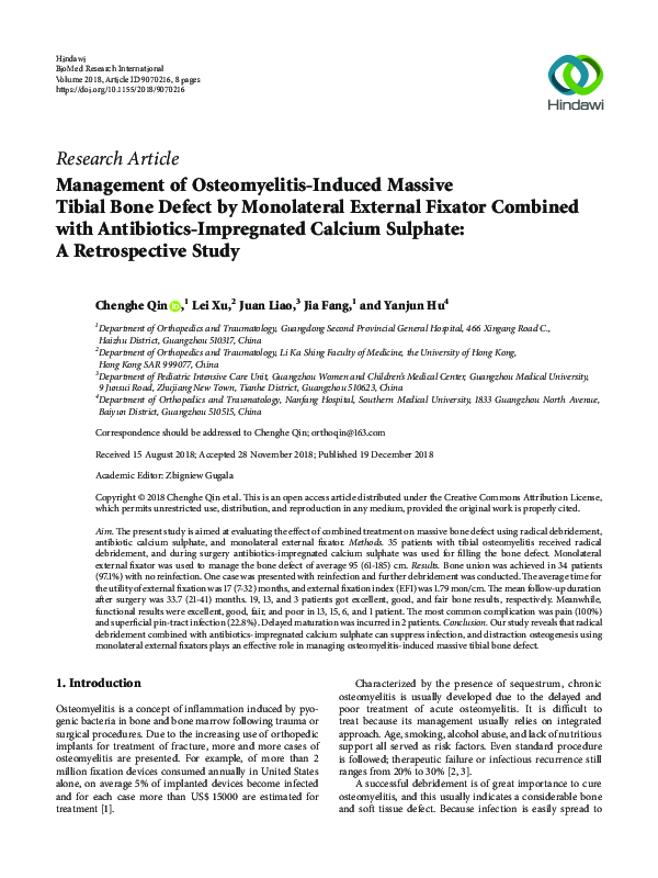 (PDF) Management of Osteomyelitis-Induced Massive Tibial Bone Defect by ...