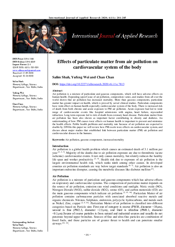 (PDF) Effects of particulate matter from air pollution on ...