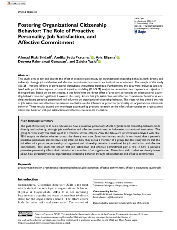 (PDF) Fostering Organizational Citizenship Behavior: The Role of Proactive Personality, Job ...
