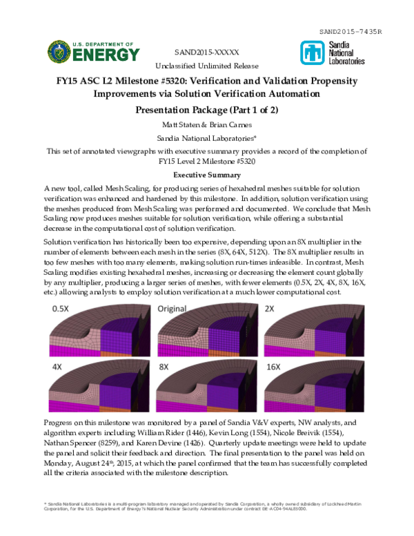 (PDF) FY15 ASC L2 milestone #5320: Verification and validation ...