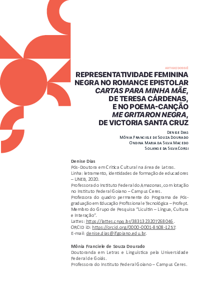 (PDF) Representatividade Feminina Negra No Romance Epistolar Cartas Para Minha Mãe, De Teresa ...