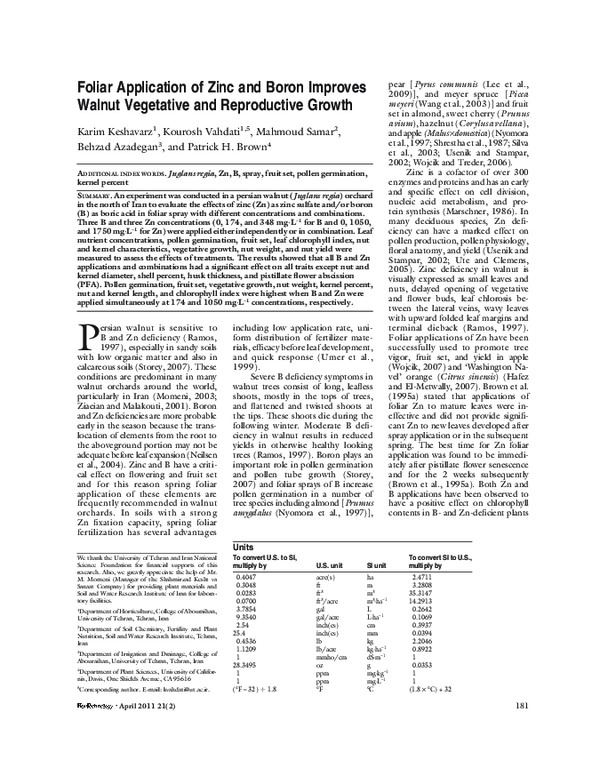 (PDF) Foliar Application of Zinc and Boron Improves Walnut Vegetative ...