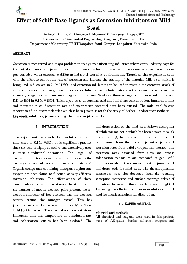 (PDF) Effect of Schiff Base Ligands as Corrosion Inhibitors on Mild Steel