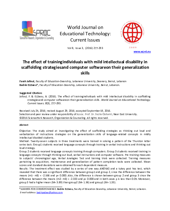 (PDF) The Effect of TrainingIndividuals with Mild Intellectual Disability in Scaffolding ...