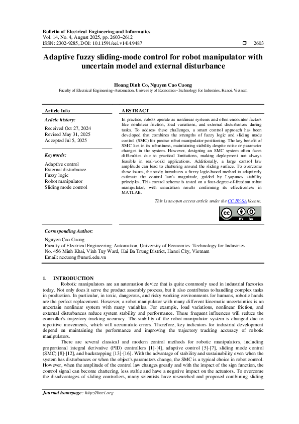 (PDF) Adaptive fuzzy sliding-mode control for robot manipulator with uncertain model and ...