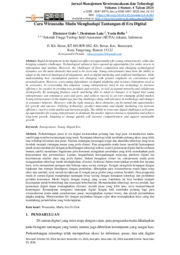 (PDF) Cara Wirausaha Muda Menghadapi Tantangan di Era Digital