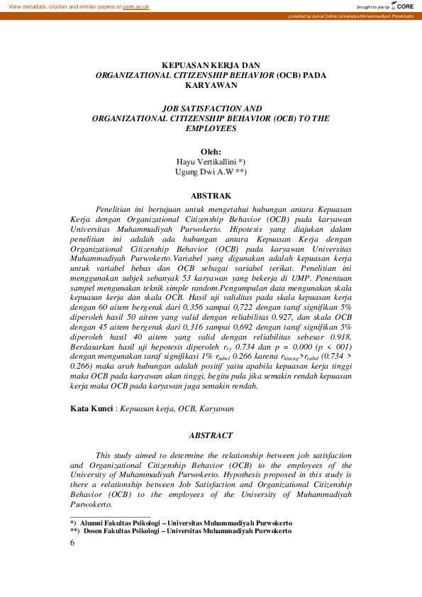 (PDF) Kepuasan Kerja Dan Organizational Citizenship Behavior (Ocb) Pada ...