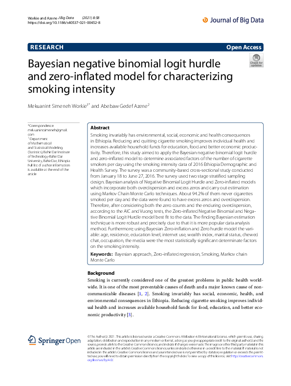 (PDF) Bayesian negative binomial logit hurdle and zero-inflated model for characterizing smoking ...