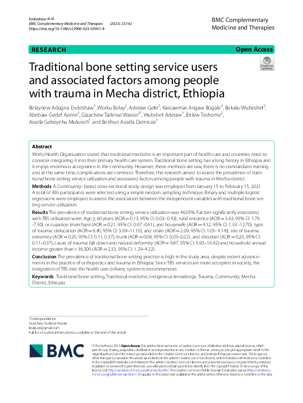 (PDF) Traditional bone setting service users and associated factors ...