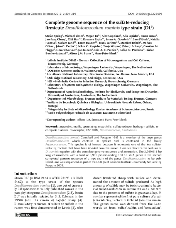 (PDF) Complete genome sequence of the sulfate-reducing firmicute ...