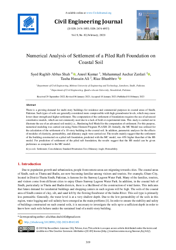 Pdf Numerical Analysis Of Settlement Of A Piled Raft Foundation On