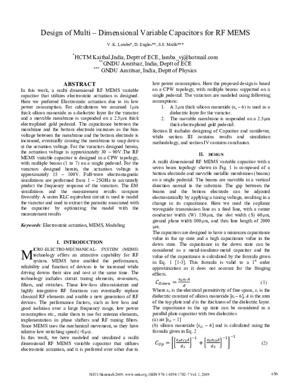(PDF) Design of Multi – Dimensional Variable Capacitors for RF MEMS
