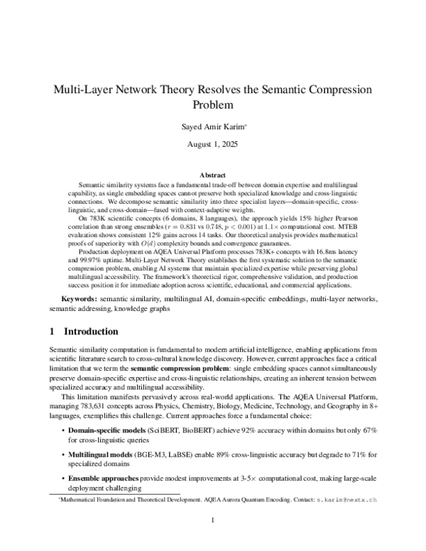 (PDF) Multi-Layer Network Theory Resolves the Semantic Compression Problem