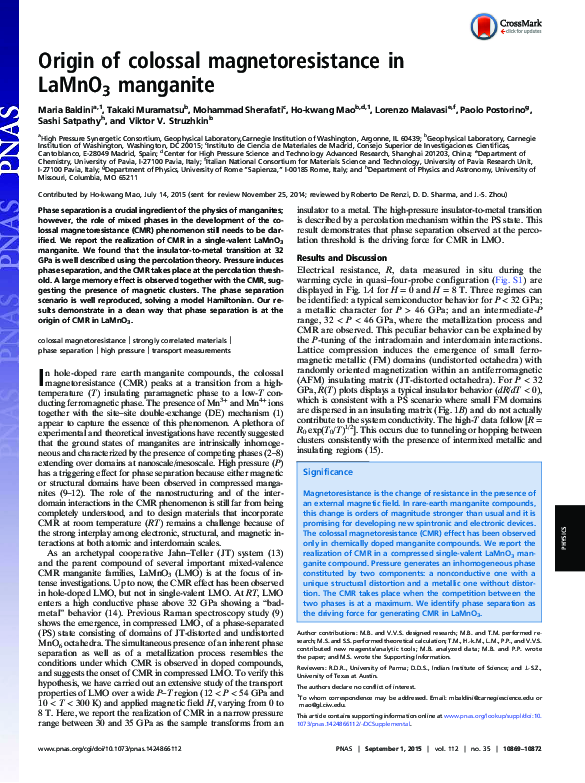 (PDF) Origin of colossal magnetoresistance in LaMnO 3 manganite