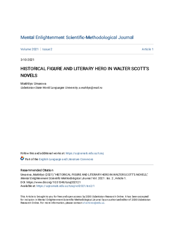 (PDF) Historical Figure and Literary Hero in Walter Scott’s Novels