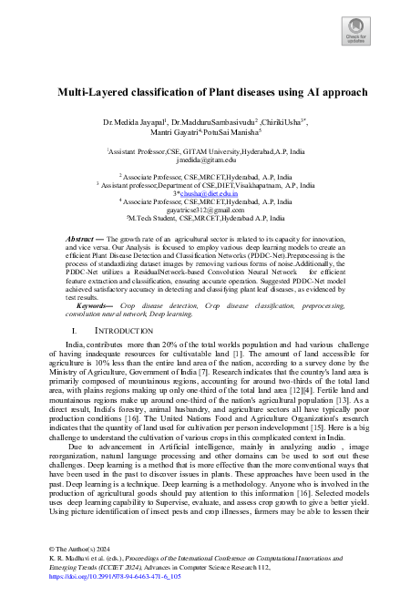 (PDF) Multi-Layered classification of Plant diseases using AI approach