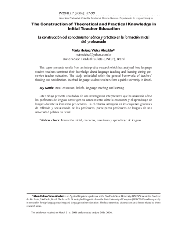 (PDF) The construction of theoretical and practical knowledge in ...