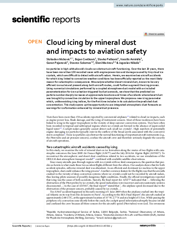 (PDF) Cloud icing by mineral dust and impacts to aviation safety
