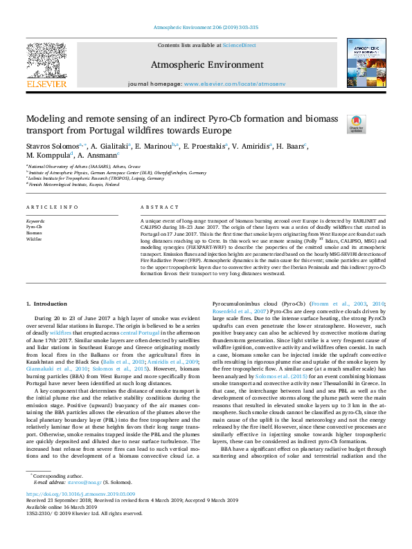 (PDF) Modeling and remote sensing of an indirect Pyro-Cb formation and ...