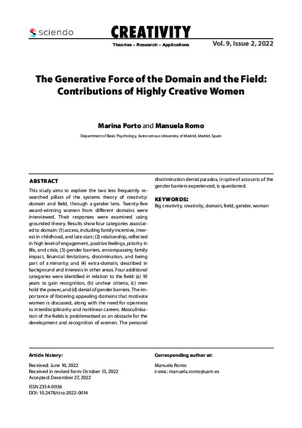 (PDF) The Generative Force of the Domain and the Field: Contributions ...
