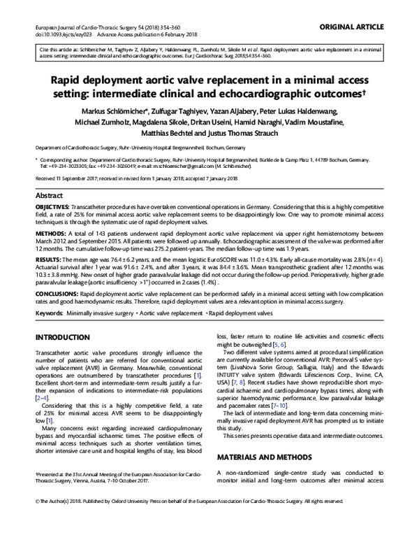 (PDF) Rapid deployment aortic valve replacement in a minimal access ...
