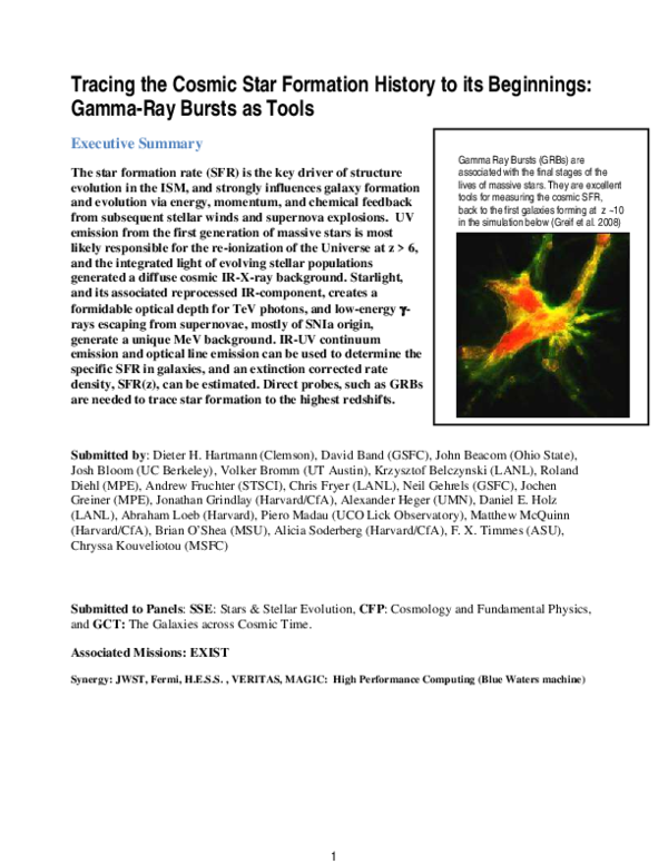 (PDF) Tracing the Cosmic Star Formation History to its Beginnings: GRBs ...