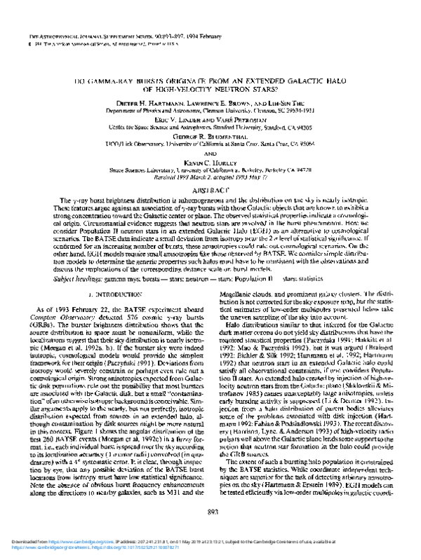(PDF) Do gamma-ray bursts originate from an extended Galactic Halo of high-velocity neutron stars?