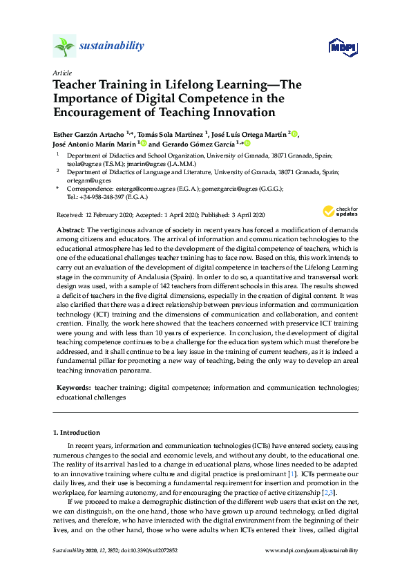 (PDF) Teacher Training in Lifelong Learning—The Importance of Digital Competence in the ...
