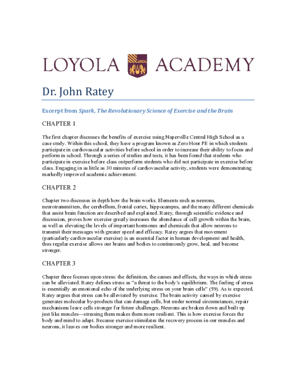 (PDF) Dr . John Ratey Excerpt from Spark , The Revolutionary Science of ...