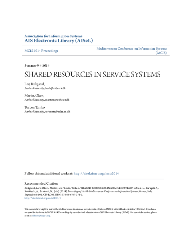 (PDF) Shared Resources in Service Systems