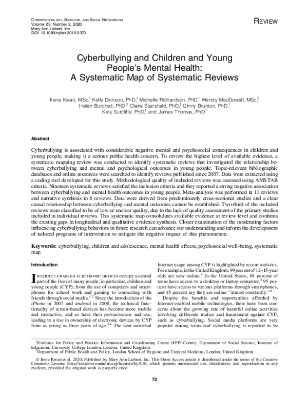 (PDF) Cyberbullying and Children and Young People's Mental Health: A ...