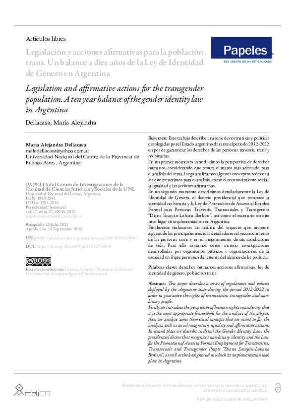 (PDF) Legislación y acciones afirmativas para la población trans. Un ...