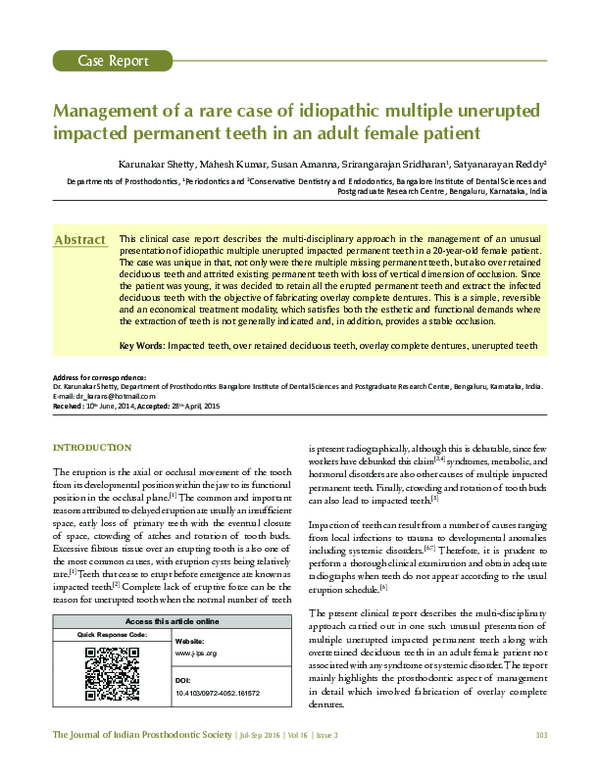 (PDF) Management of a rare case of idiopathic multiple unerupted ...
