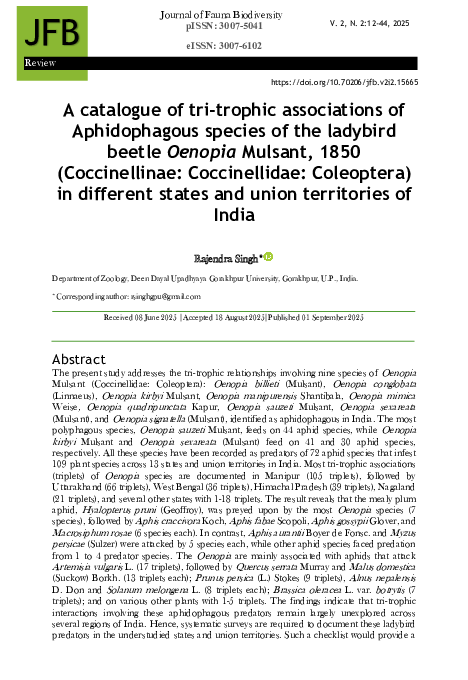 (PDF) A catalogue of tri-trophic associations of Aphidophagous species ...