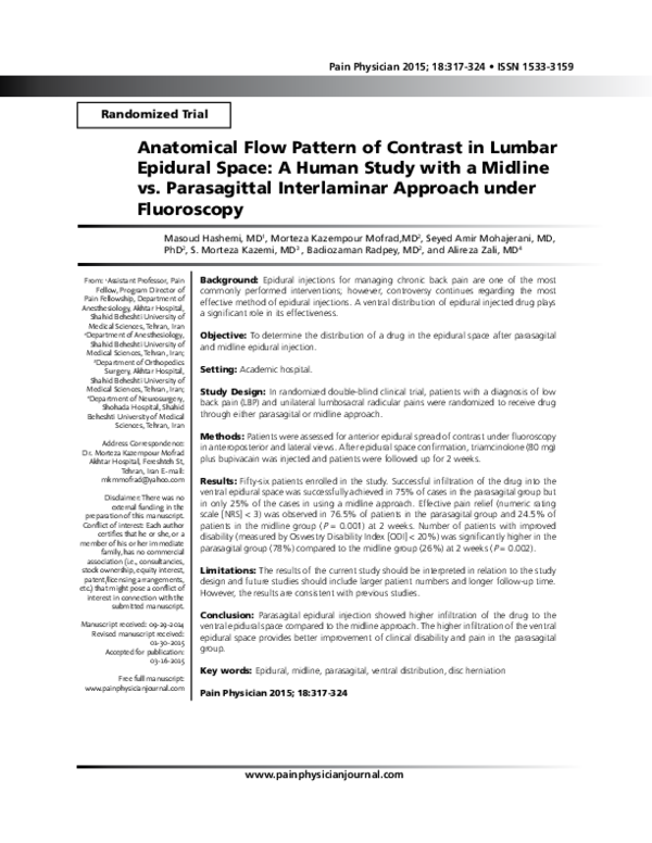 (PDF) Anatomical Flow Pattern of Contrast in Lumbar Epidural Space: A ...