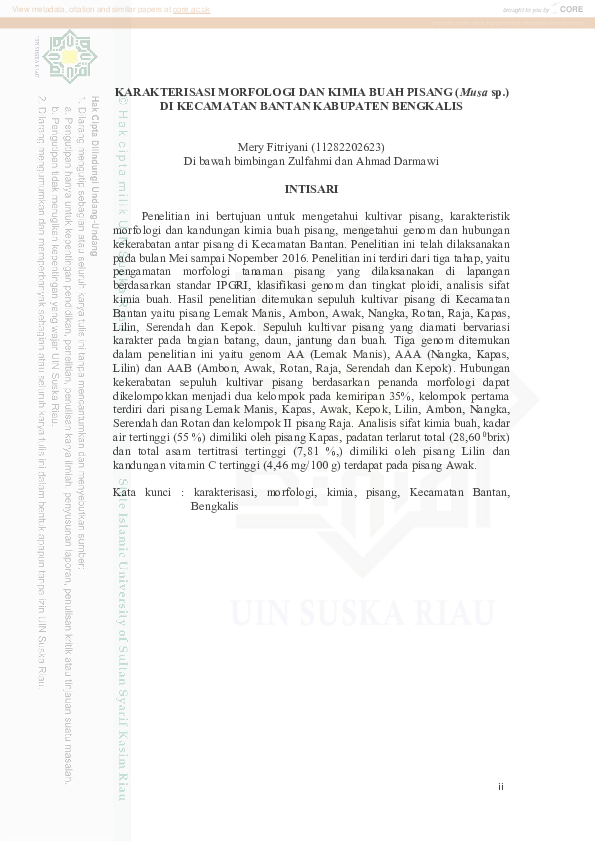(PDF) KARAKTERISASI MORFOLOGI DAN KIMIA BUAH PISANG(Musa sp .) DI ...