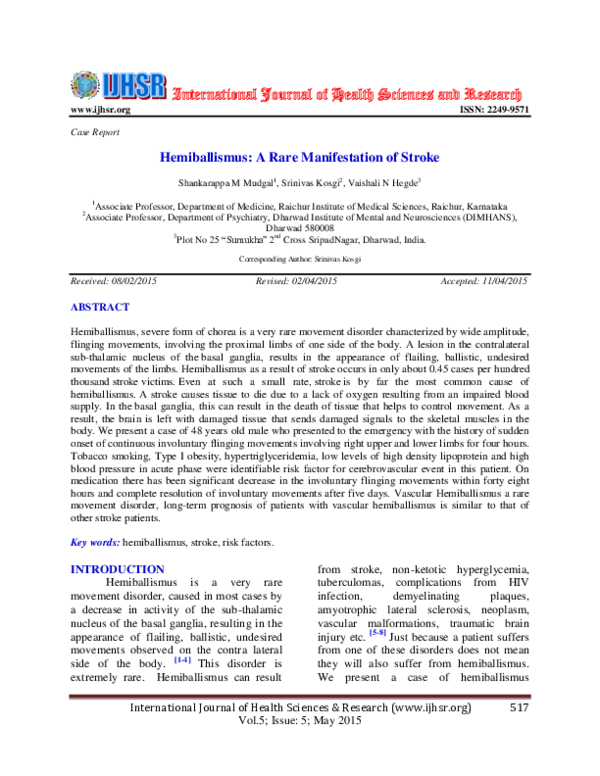 (PDF) Hemiballismus: A Rare Manifestation of Stroke