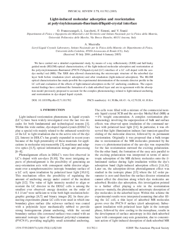(PDF) Light-induced molecular adsorption and reorientation at ...