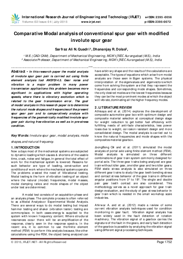 (PDF) Comparative Modal analysis of conventional spur gear with ...