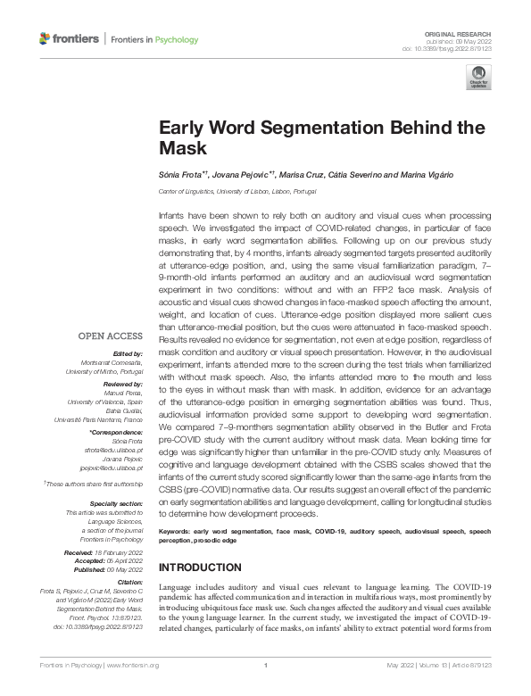 (PDF) Early Word Segmentation Behind the Mask