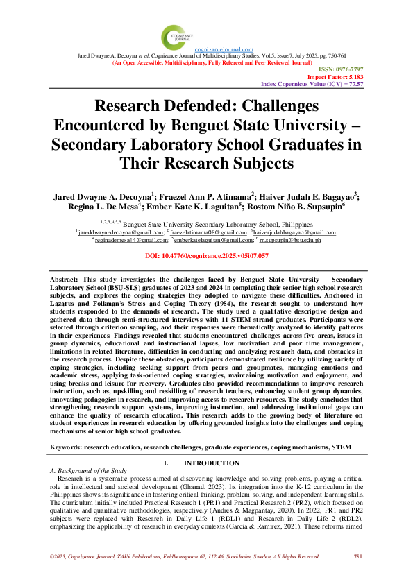 (PDF) Research Defended: Challenges Encountered by Benguet State ...