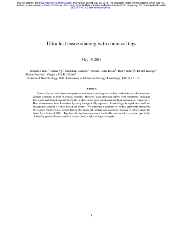 (PDF) Ultra fast tissue staining with chemical tags